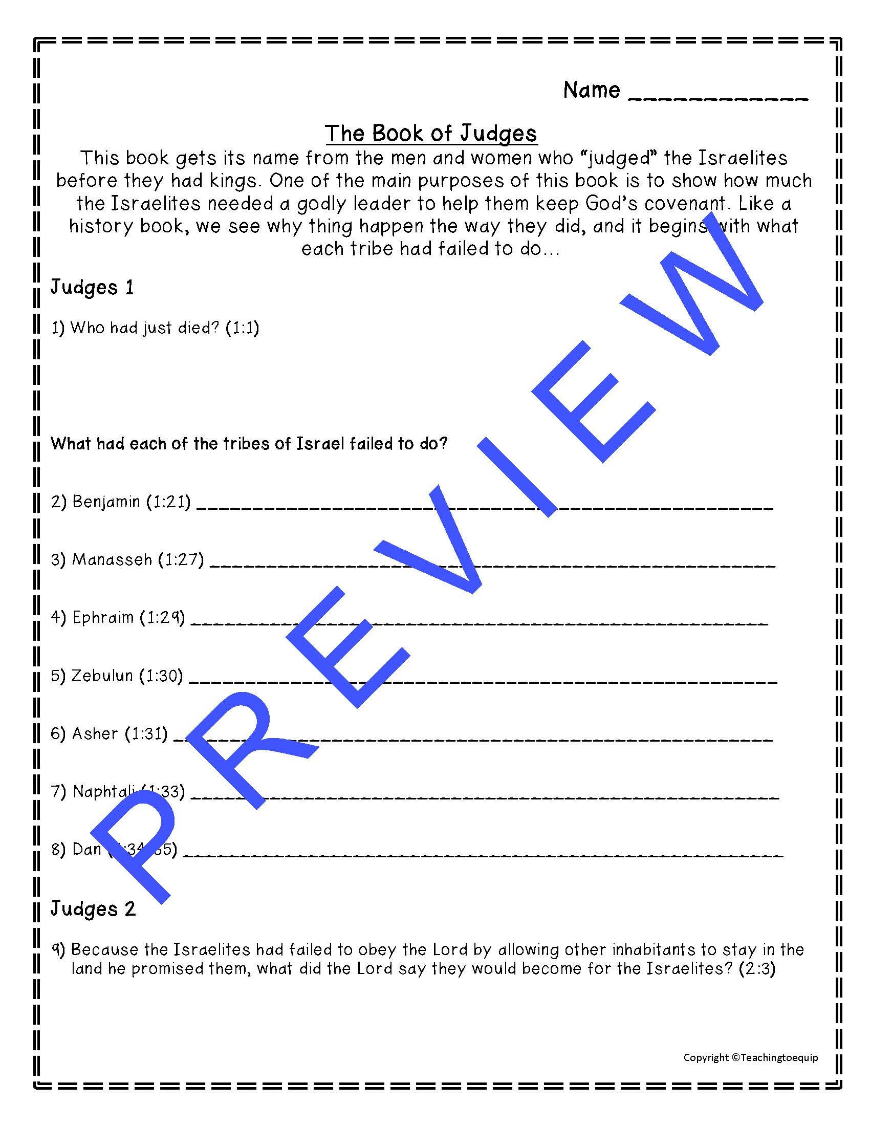 Book of Judges Bible Study Questions Worksheet Packet (Download Now) - Etsy