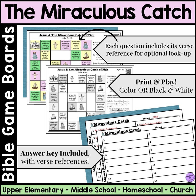 Bible Game Board: Jesus and the Miraculous Catch Miracle Lesson ...