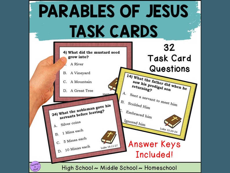 Bible Story Activity: Parables of Jesus Gospels Trivia Task Cards - Etsy