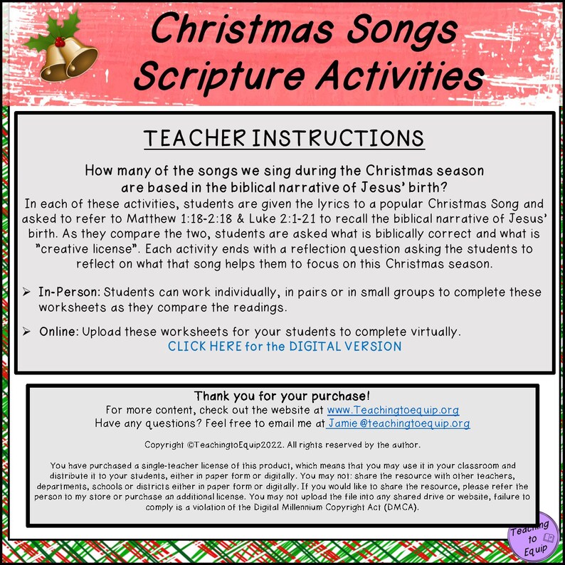 Christmas Songs in the Bible Worksheet Activity - Etsy