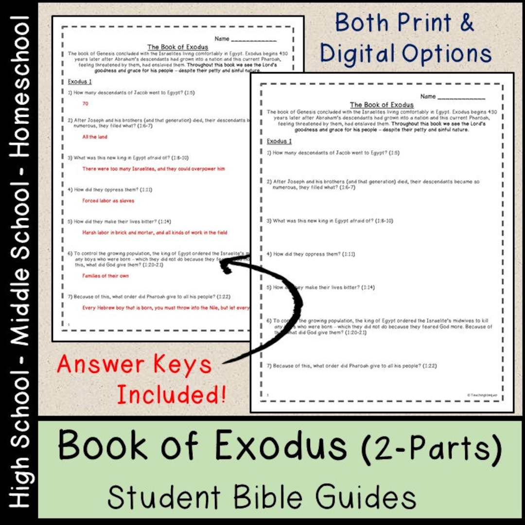 Bible Study Question Guide for Exodus 2-part Worksheet Packets - Etsy