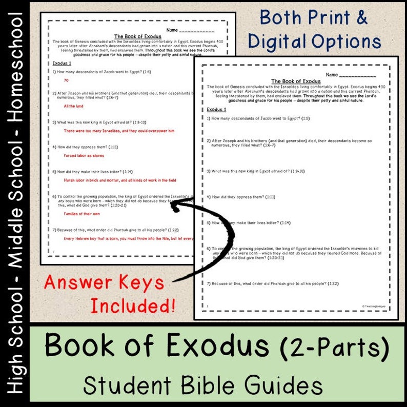 Bible Study Question Guide for Exodus 2-part Worksheet Packets - Etsy