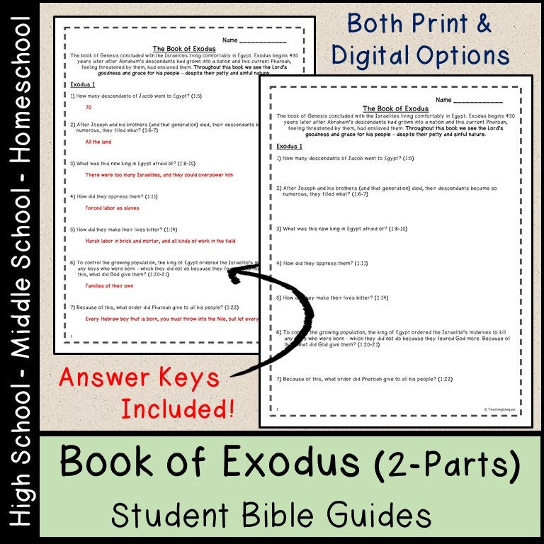 Bible Study Question Guide for Exodus 2-part Worksheet Packets - Etsy