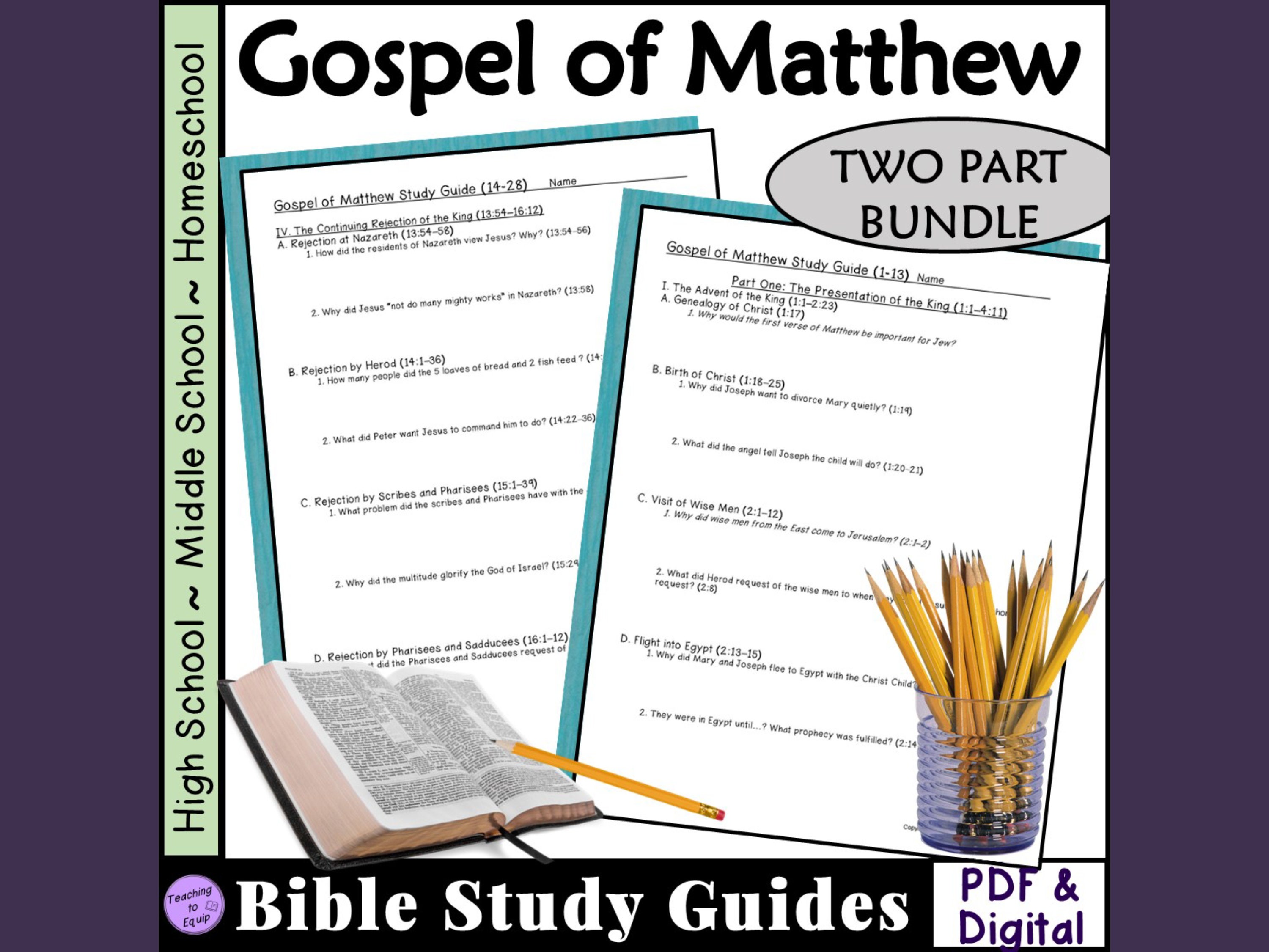Matthew Bible Study Questions 2-part Worksheet Packets - Etsy