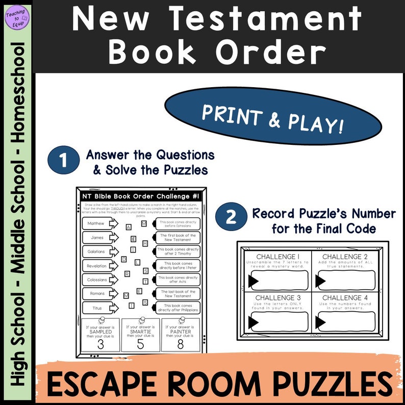 Books of the Bible Activity Game New Testament Escape Room Middle ...