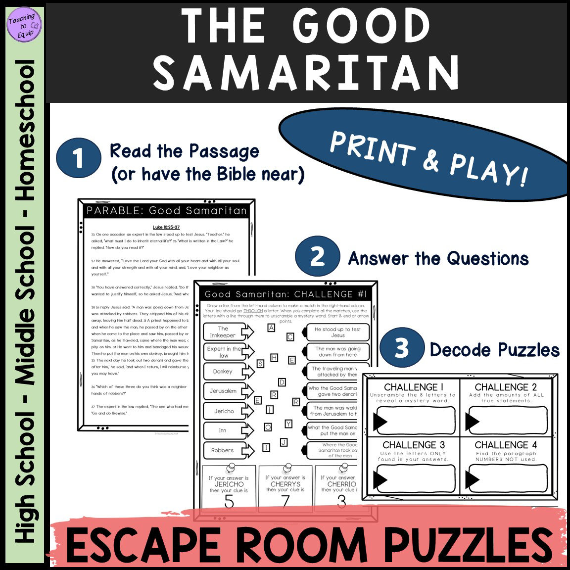 Good Samaritan Jesus Parable Bible ESCAPE ROOM - Reading & Puzzles ...