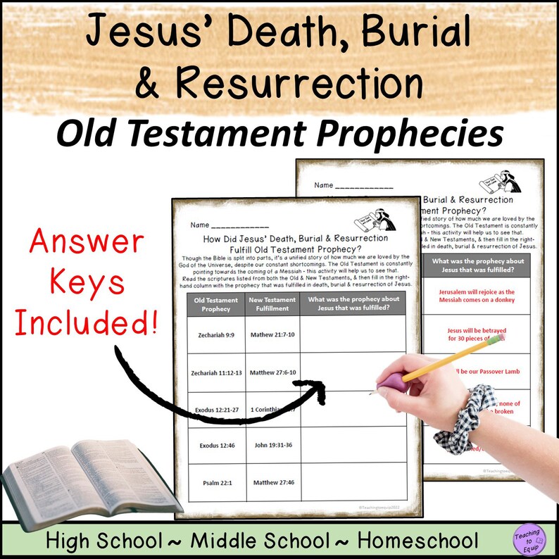 Jesus Death and Resurrection Prophesied Old Testament Bible Worksheet ...
