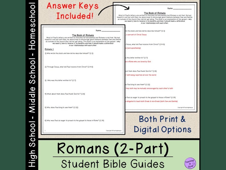 Romans Bible Study Questions Worksheet Packet 2-part - Etsy