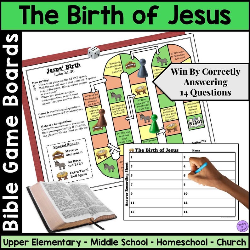 Bible Game Board: Story of Jesus Birth Lesson Activity Christmas ...