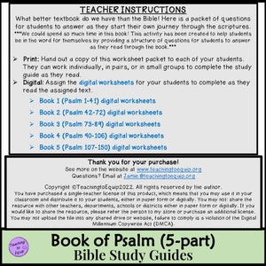Psalm Bible Study Questions Worksheets - Etsy