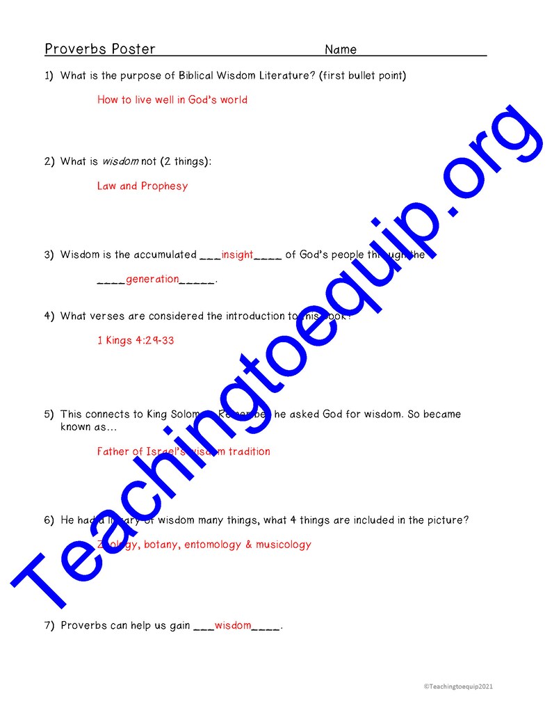 Book of Proverbs Bible Overview Summary Activity - Etsy