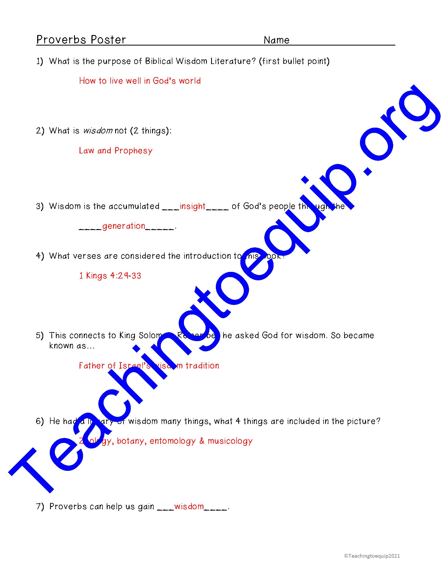 Book of Proverbs Bible Overview Summary Activity - Etsy