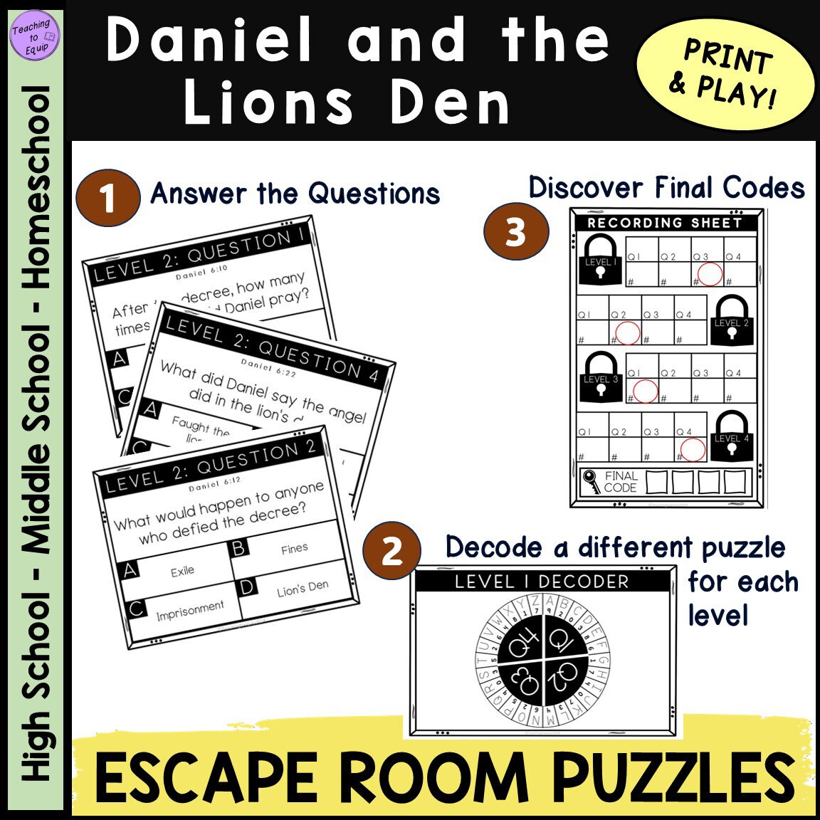 Bible Activity Lesson Daniel Lions Den Escape Room Middle & High School ...