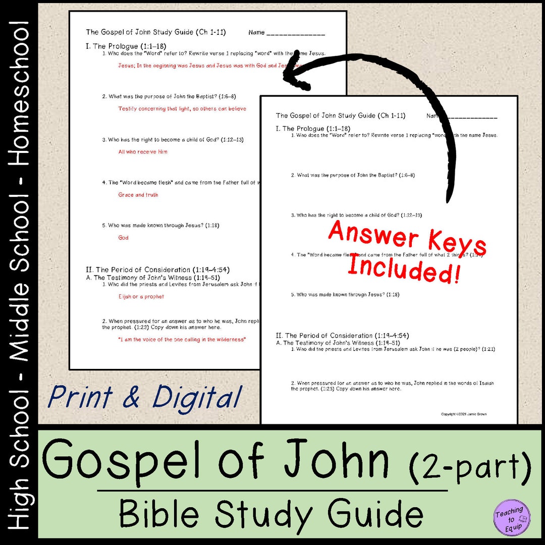 Bible Study Questions for Gospel of John 2-part (Download Now) - Etsy