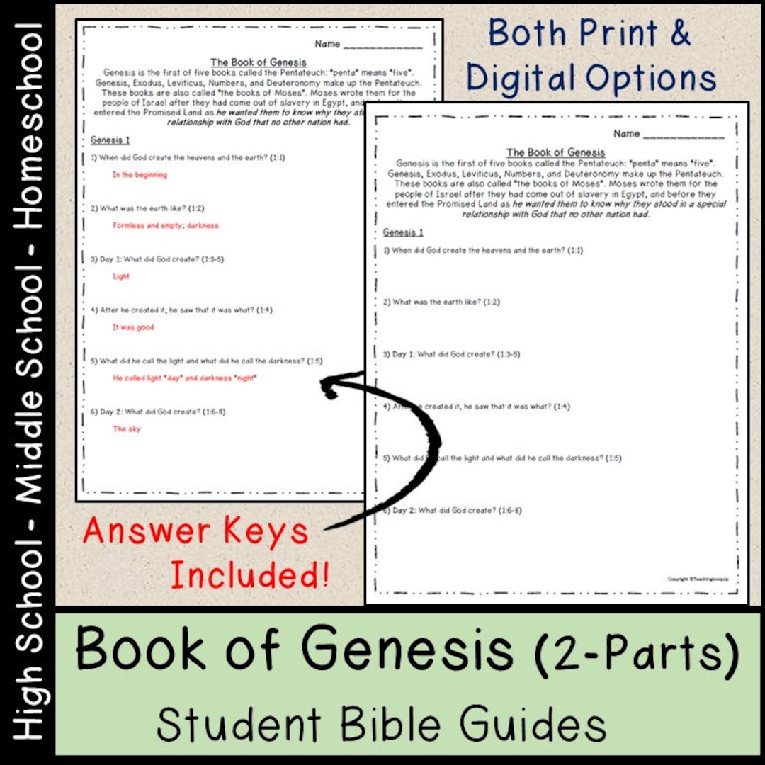 Book of Genesis Bible Study Question 2-part Guide - Etsy