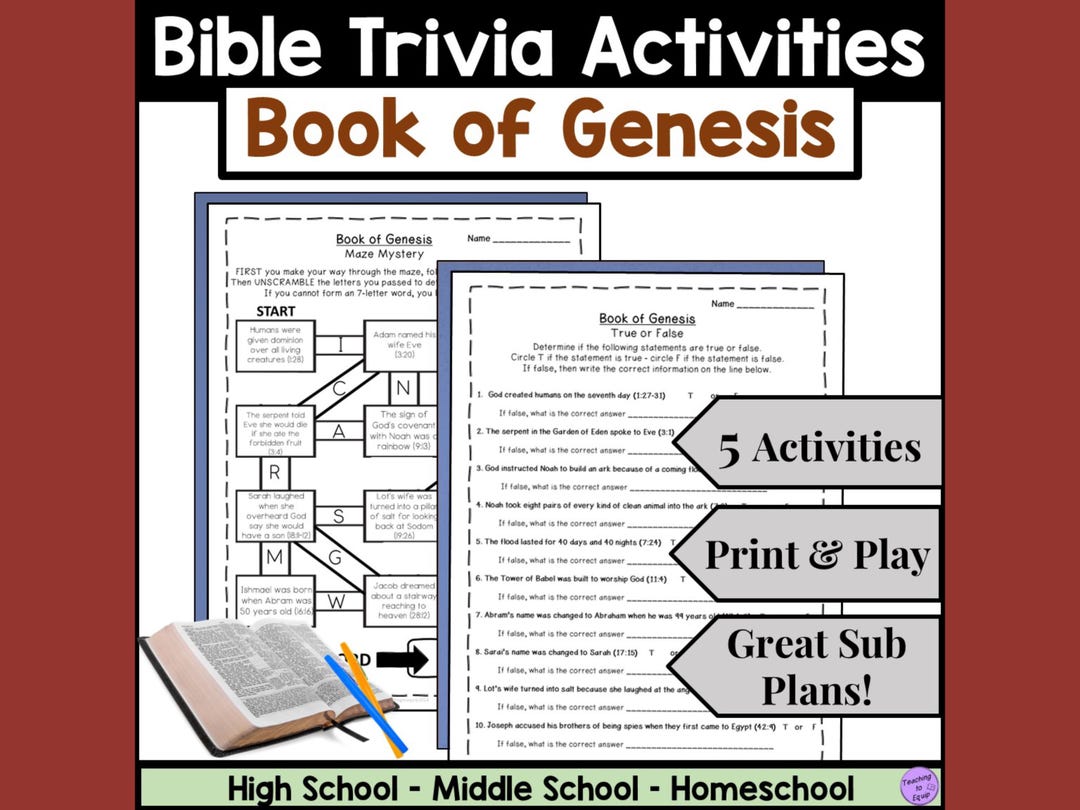 Bible Book of Genesis Trivia Activities: Puzzles, Word Search, Maze ...