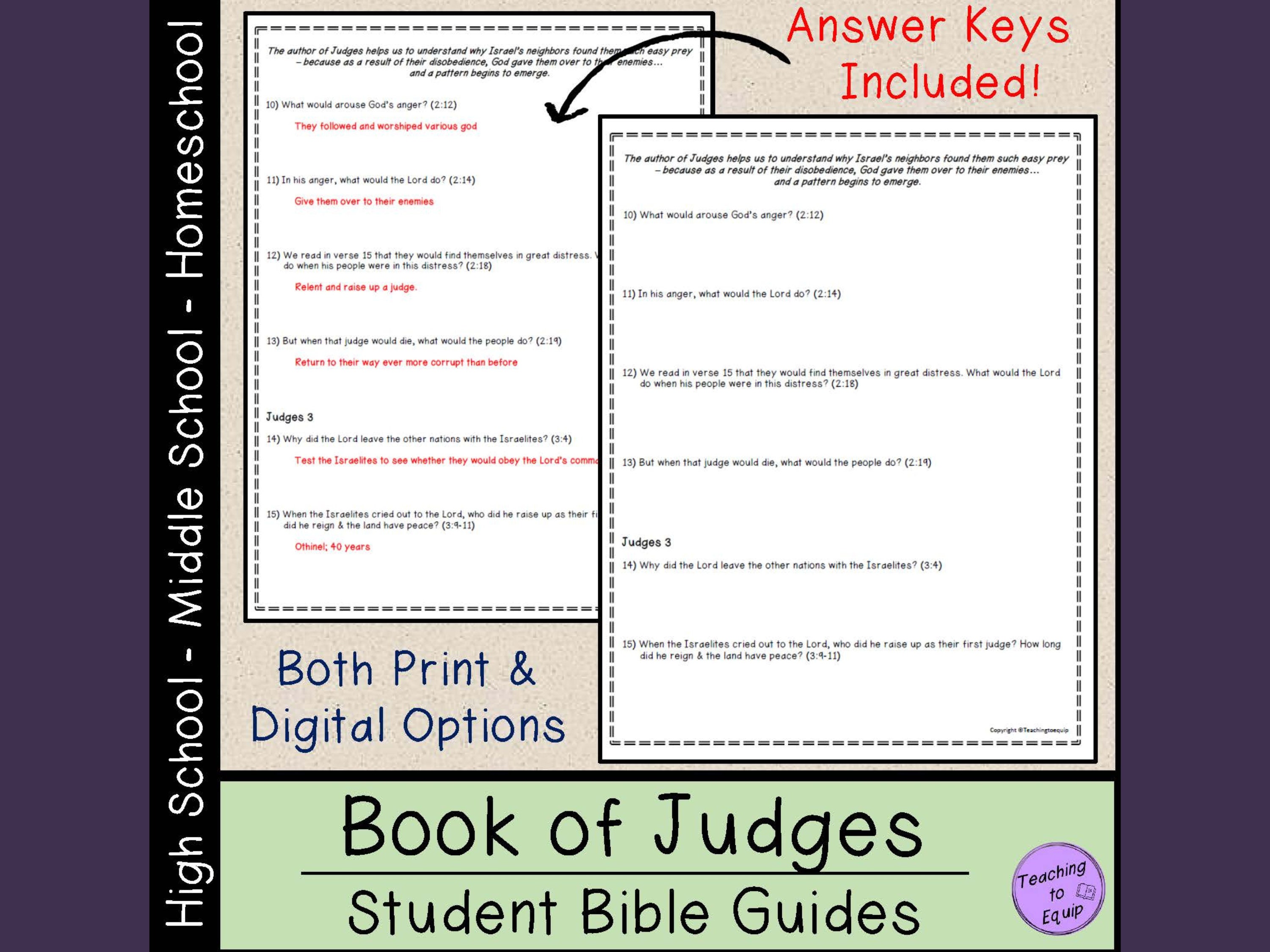 Book of Judges Bible Study Questions Worksheet Packet - Etsy