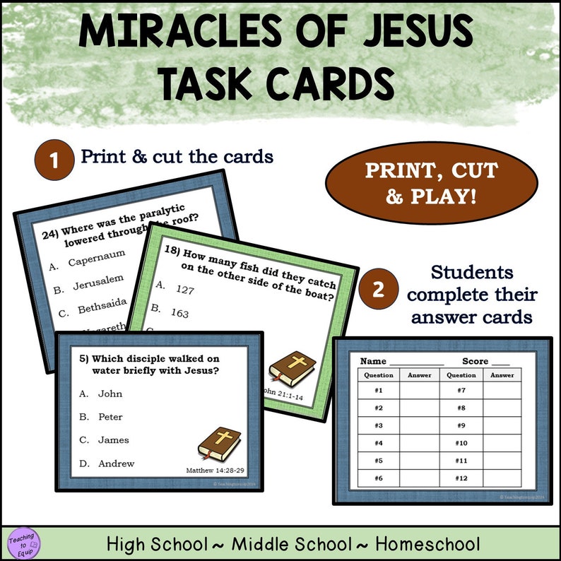 Miracles of Jesus Bible Trivia Cards Activity Task Cards - Etsy