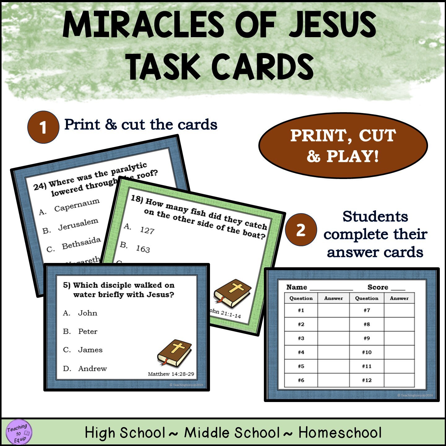 Miracles of Jesus Bible Trivia Cards Activity Task Cards - Etsy