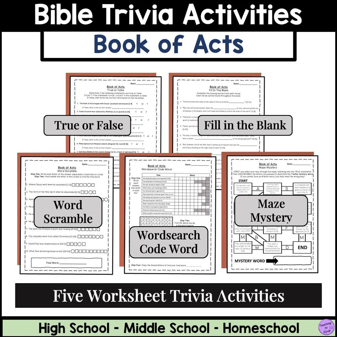 Bible Book of Acts Trivia Activities: Puzzles, Word Search, Maze, and ...