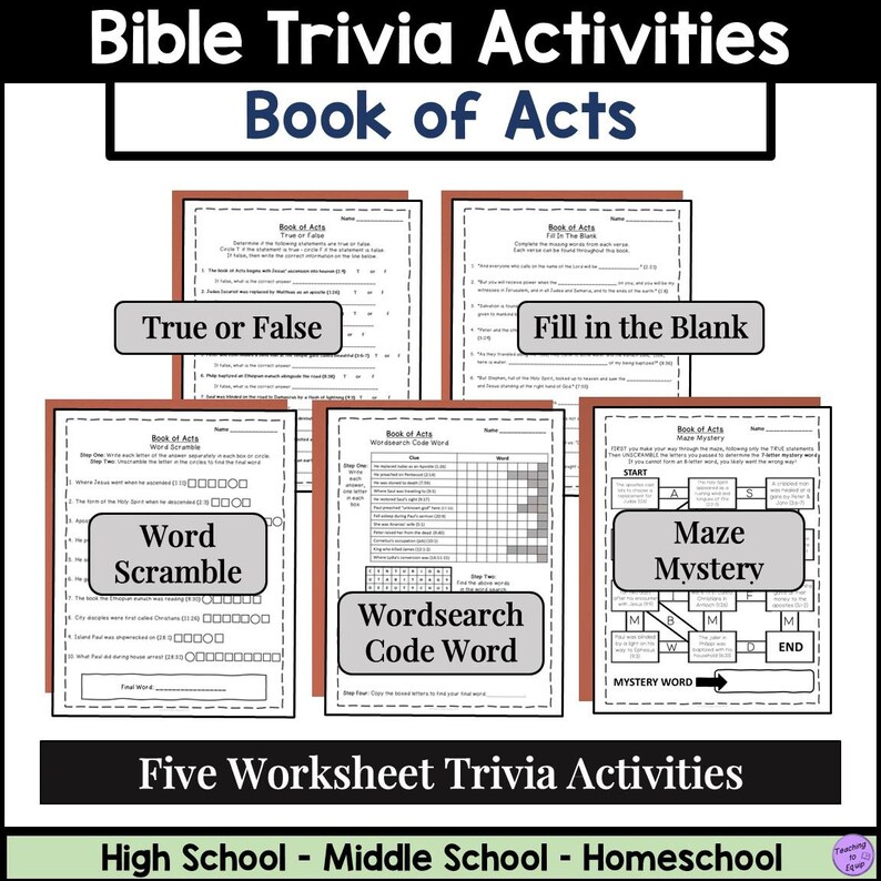 Bible Book of Acts Trivia Activities: Puzzles, Word Search, Maze, and ...