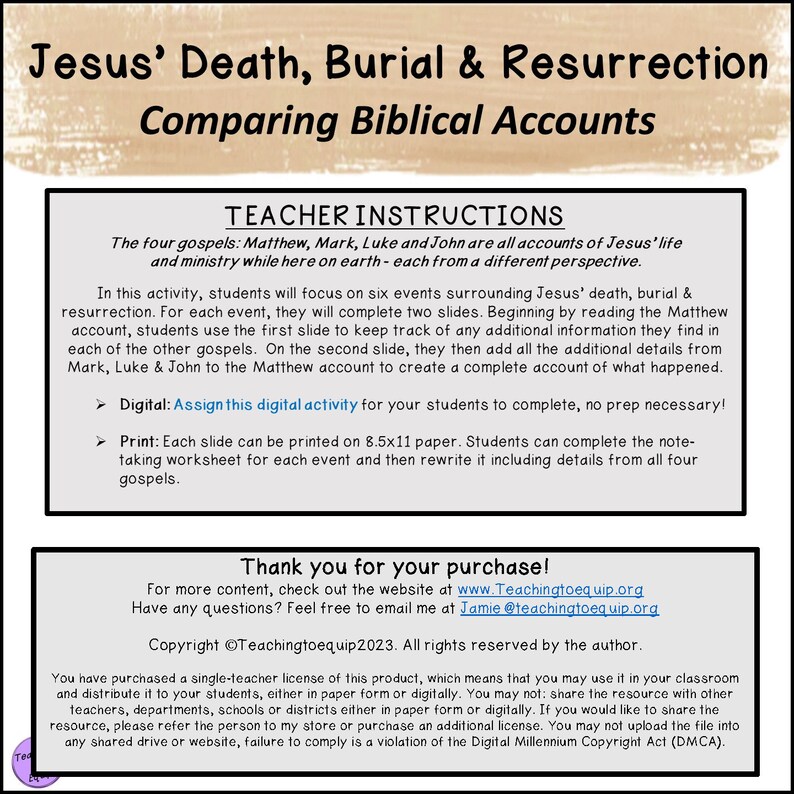 Comparing Bible Verses Jesus Death and Resurrection Activity Easter - Etsy
