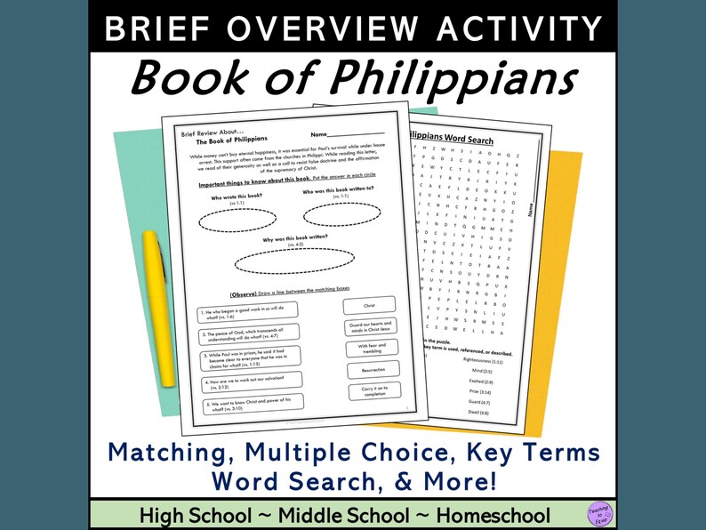 Brief Review About the Book of Philippians Bible Overview Activity - Etsy