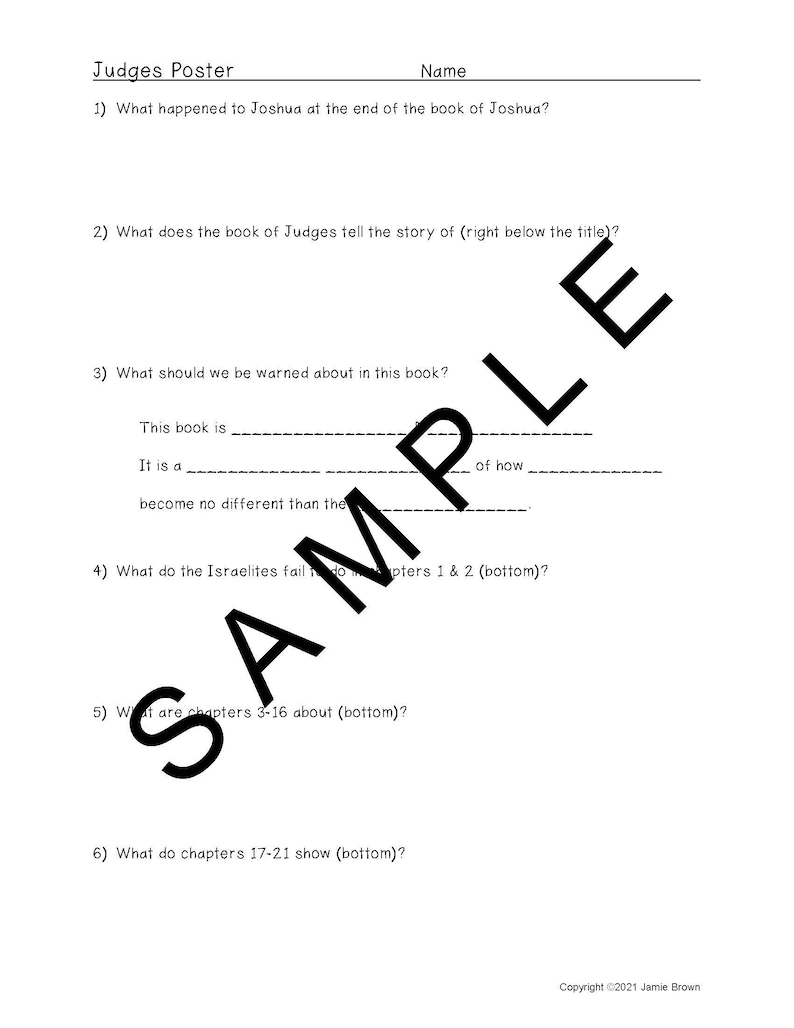 Book of Judges Bible Overview Summary Worksheet Activity - Etsy