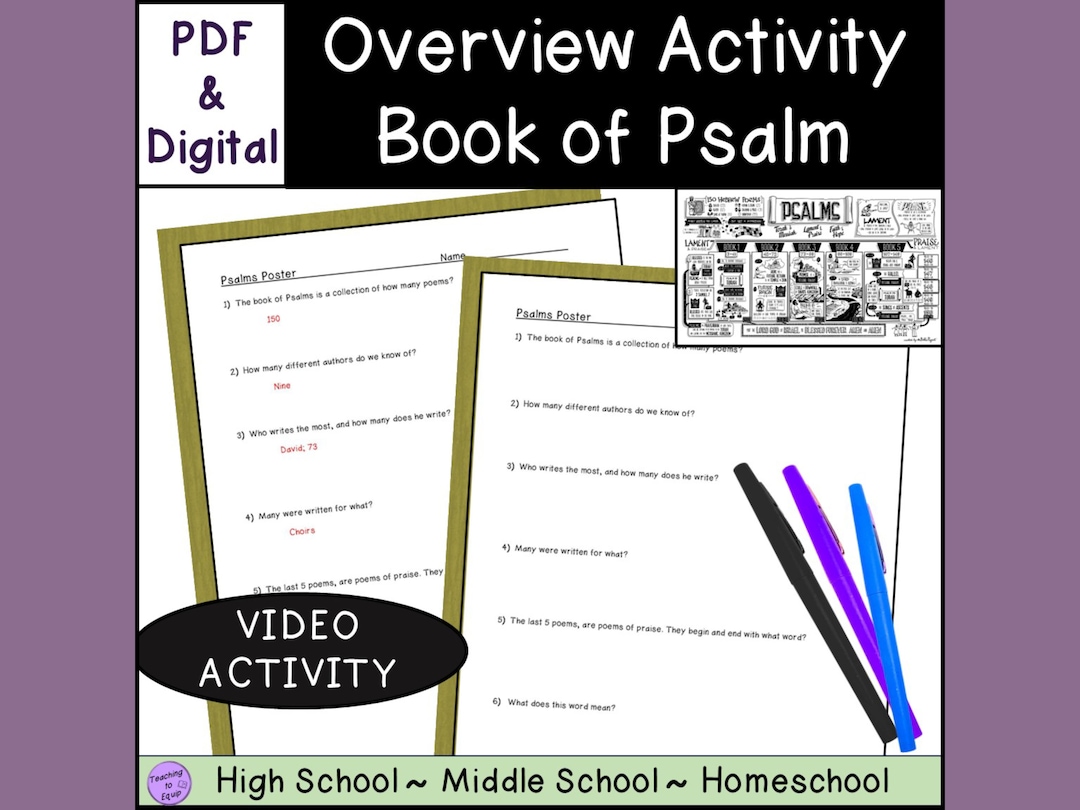 Bible Book of Psalms Summary Overview Activity - Etsy