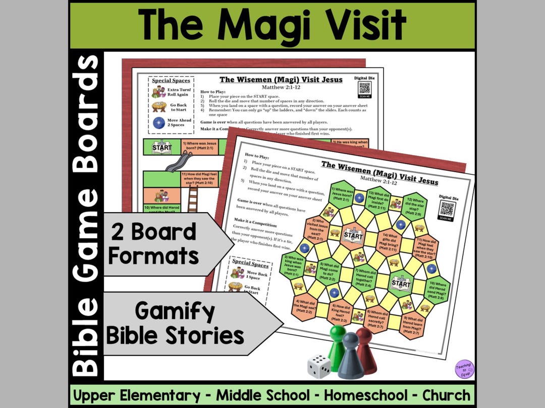 Bible Game Board: Magi (wisemen) Visit Jesus Lesson Activity Christmas ...