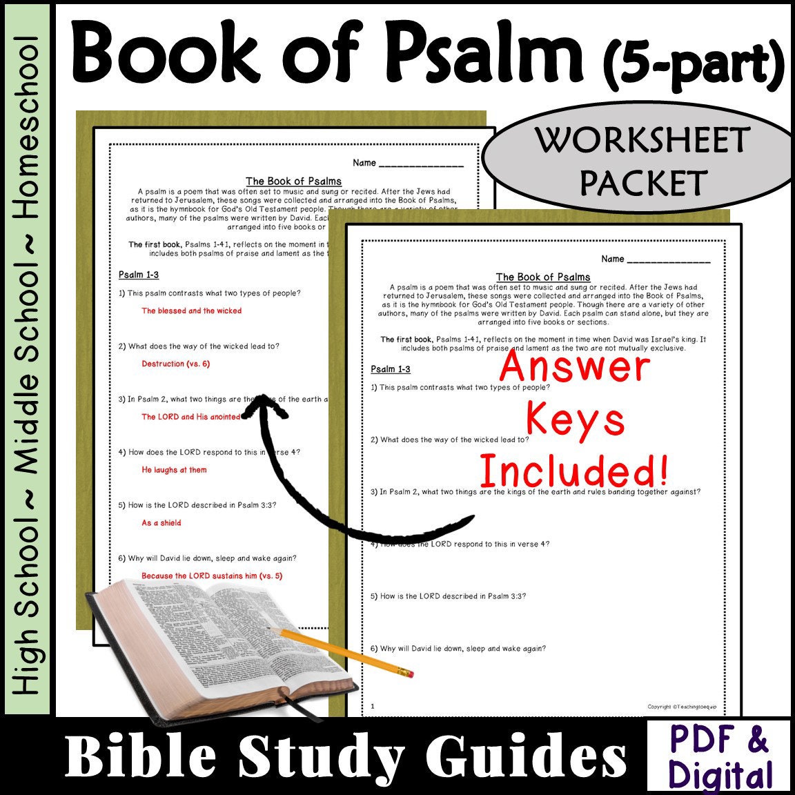 Psalm Bible Study Questions Worksheets - Etsy