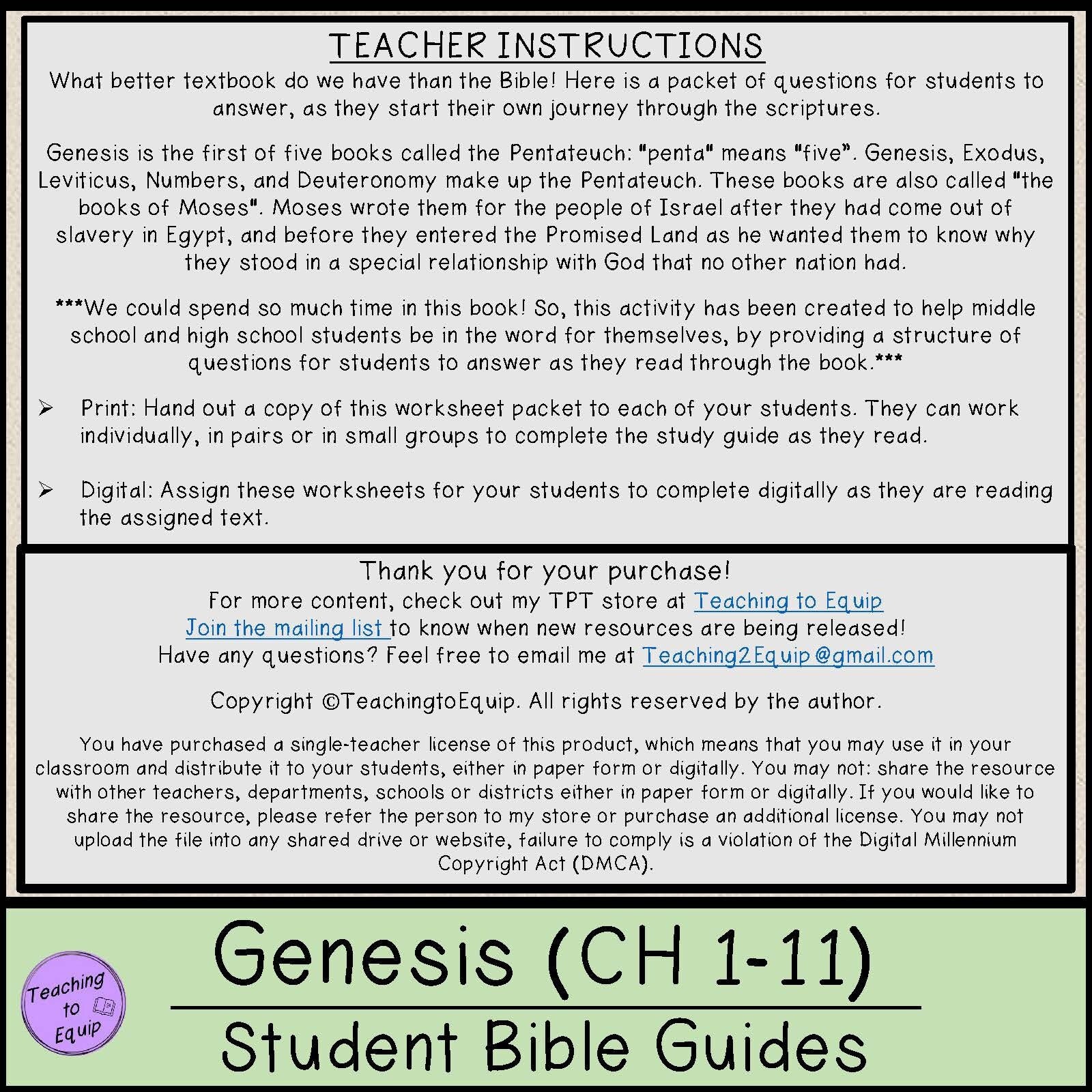 Book of Genesis Bible Study Question 2-part Guide - Etsy