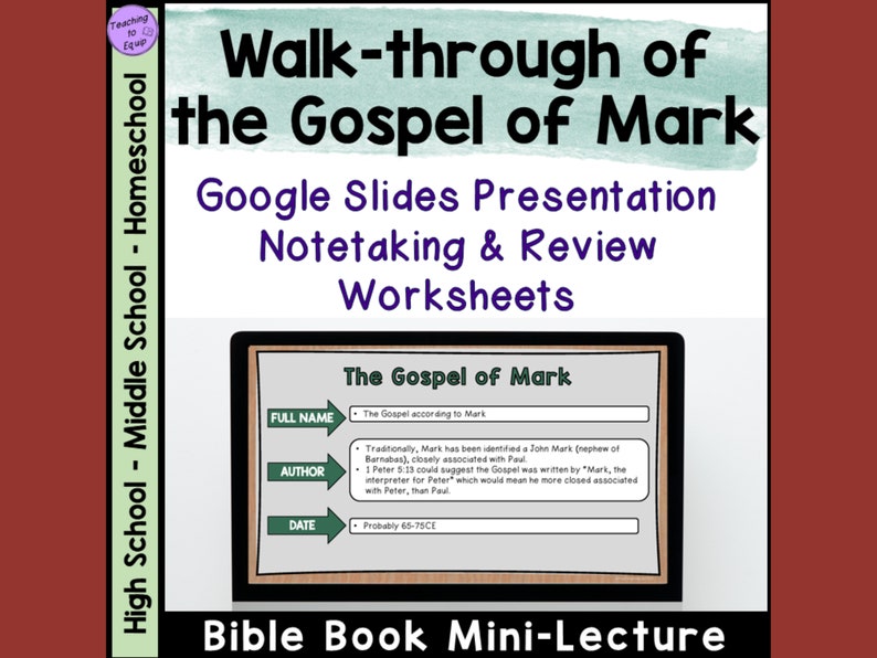 Gospel of Mark Bible Book Overview Lecture Presentation With - Etsy