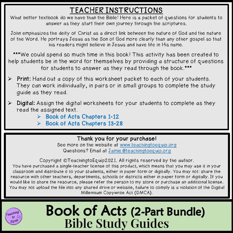 Book of Acts Bible Study Questions (2-part) - Etsy