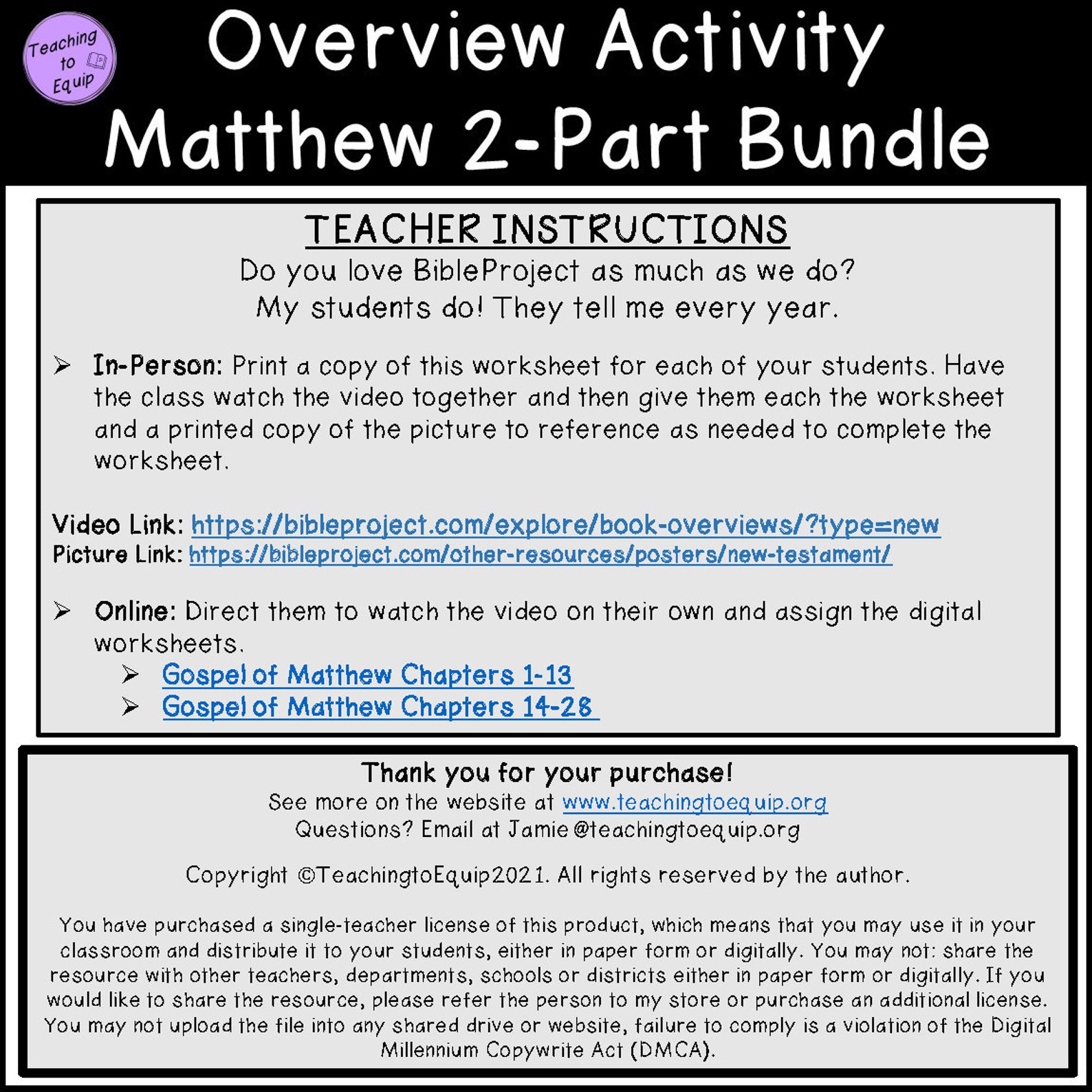 Summary of the Gospel of Matthew Bible Activity - Etsy