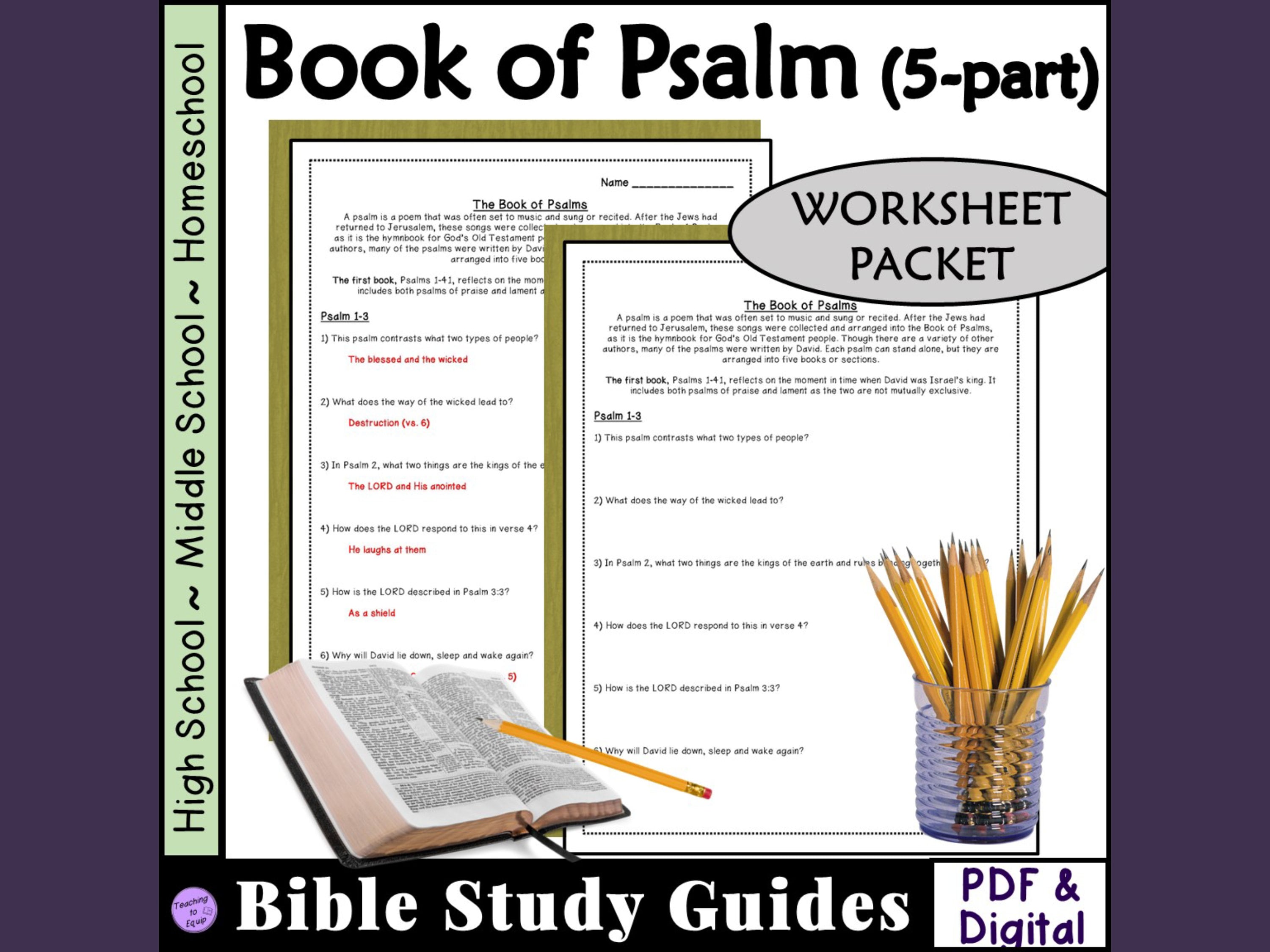 Psalm Bible Study Questions Worksheets - Etsy