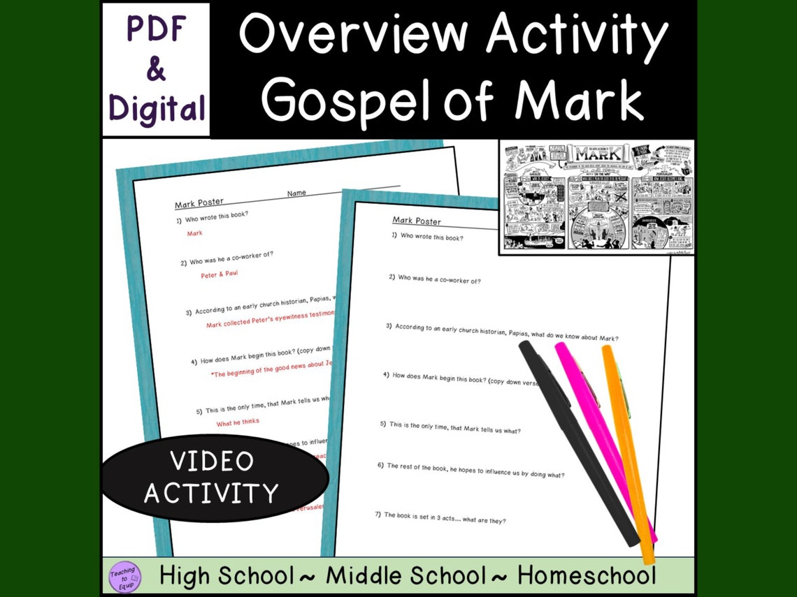 Summary of the Gospel of Mark Bible Activity Worksheets - Etsy