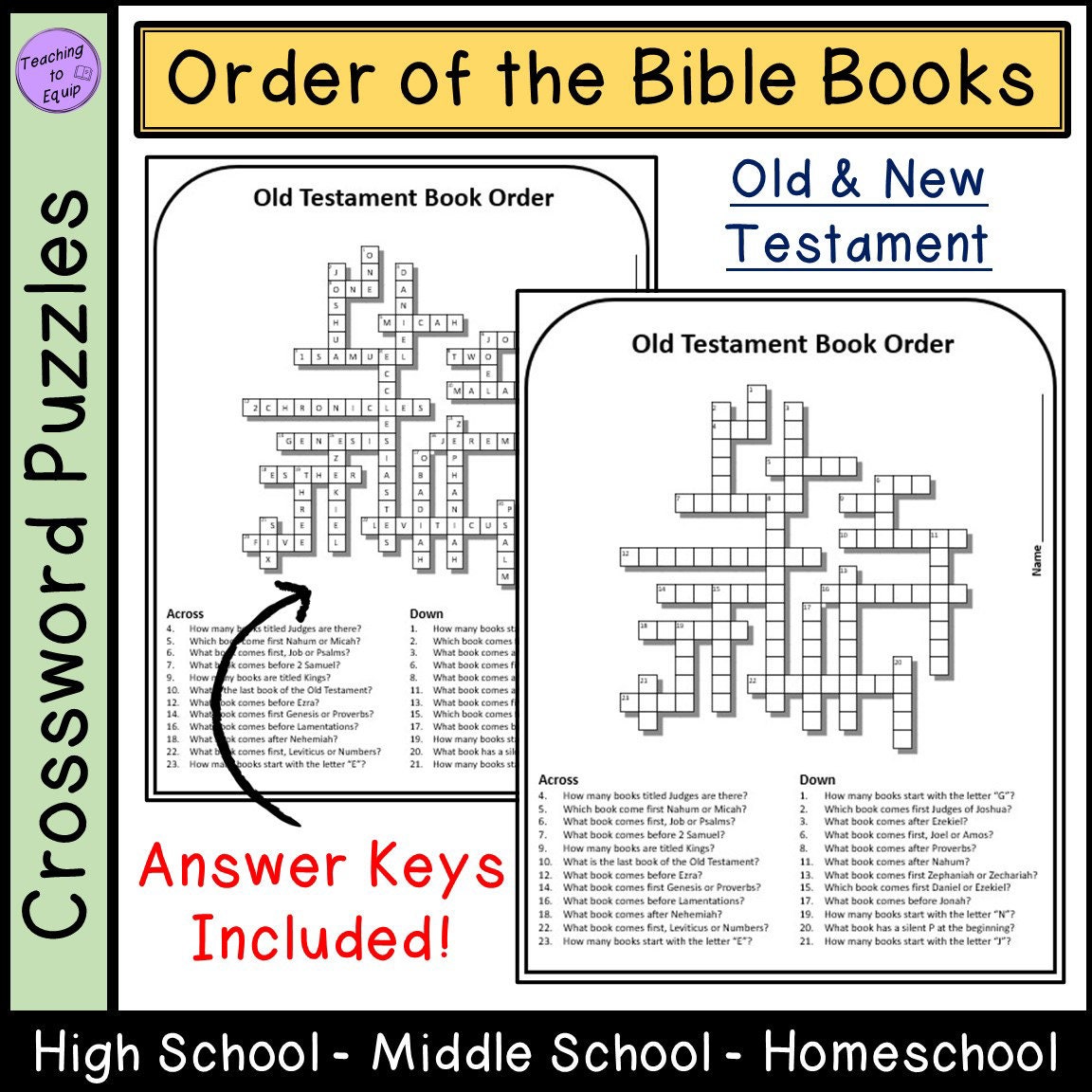 Crossword Puzzle Books of the Bible Order Activity - Etsy