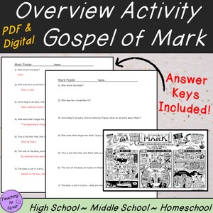 Summary of the Gospel of Mark Bible Activity Worksheets - Etsy