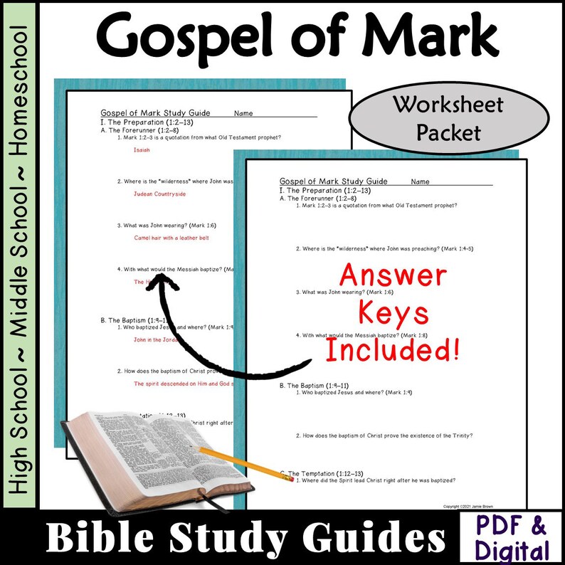 Mark Bible Study Questions Worksheets - Etsy