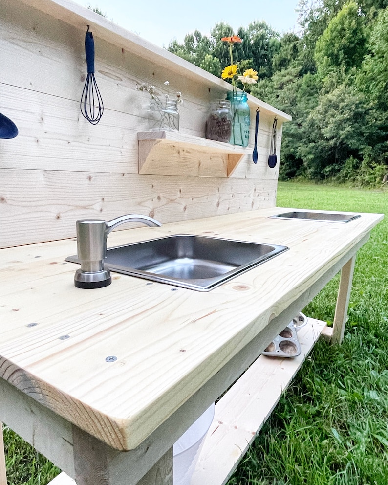 Mud Kitchen Water Pump for Kids Functional Kitchen, Toddler Real Faucet ...