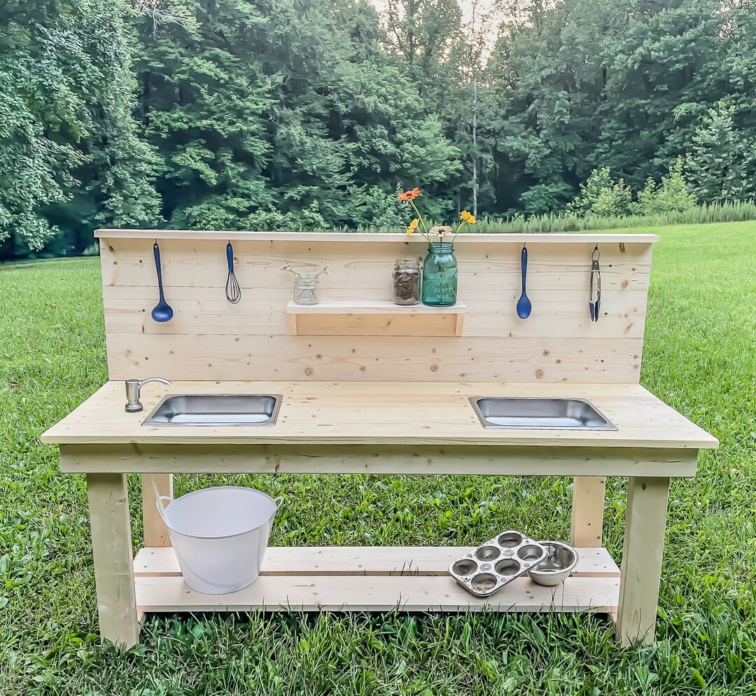 Outdoor Play Mud Kitchen for Kids, Children's Double Sink Sensory Table ...