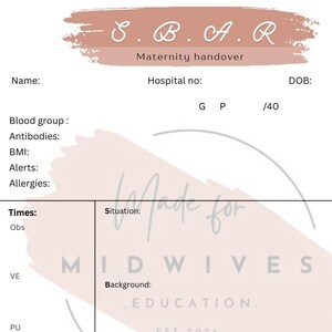 Maternity SBAR Handover Sheet - Etsy