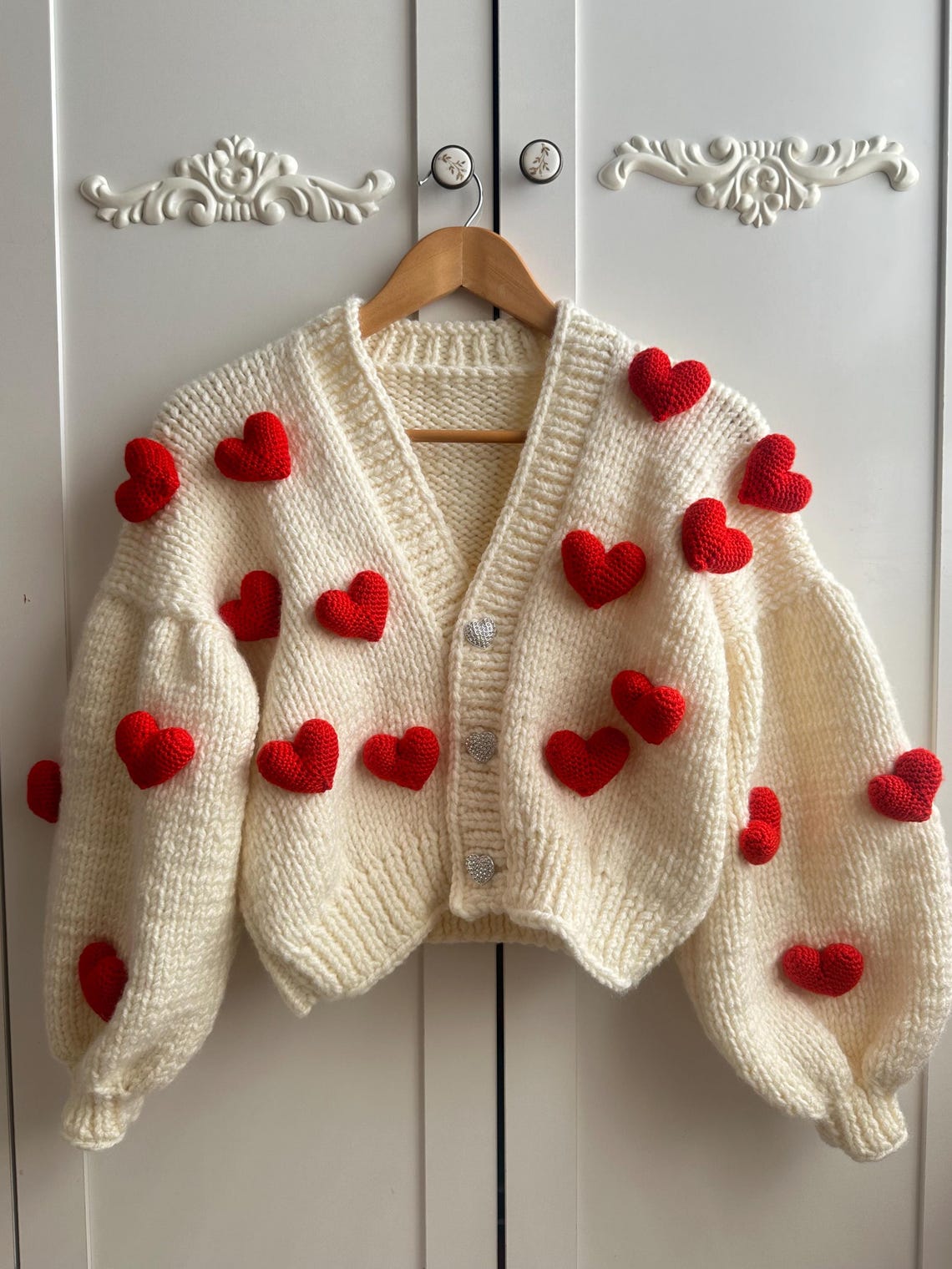 Red Heart Cardigan, Heart Jacket, Crochet Cardigan, Handmade Heart ...