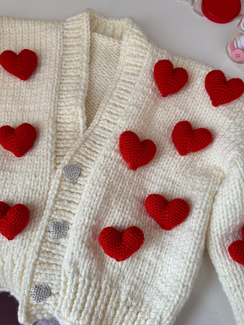 Red Heart Cardigan, Heart Jacket, Crochet Cardigan, Handmade Heart ...