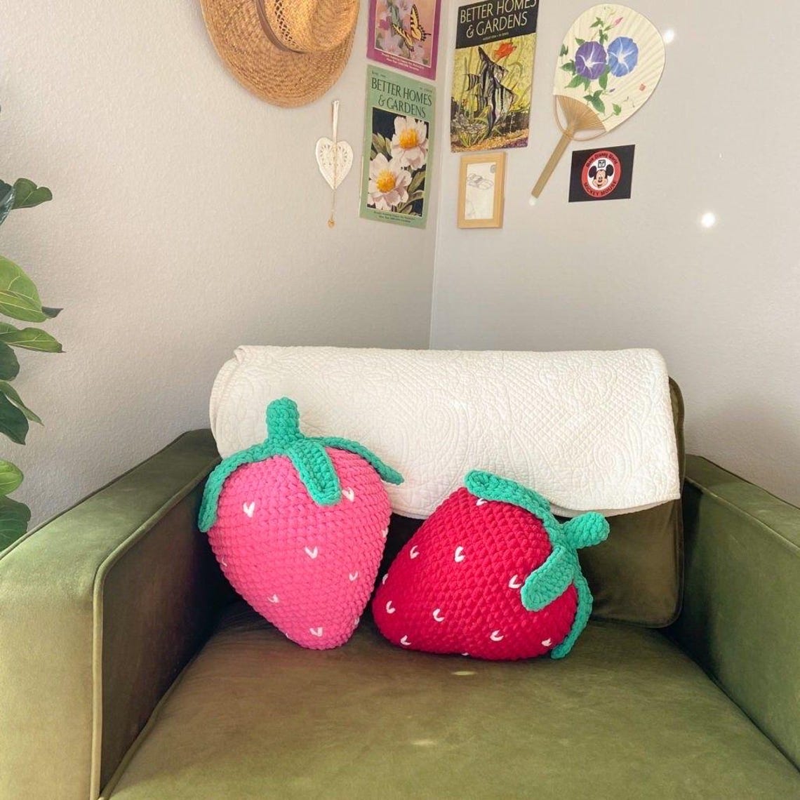 3d Strawberry Plush Pillow, Strawberry Embroidered Pillow, Decorative ...