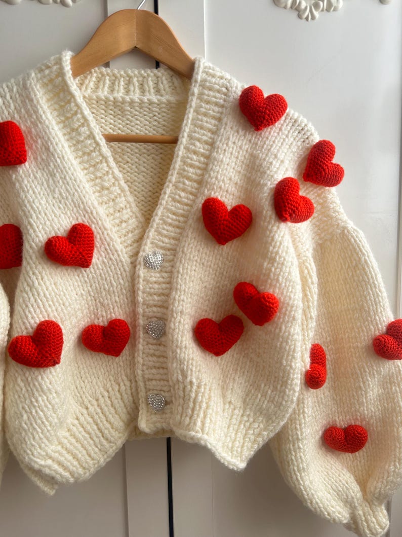 Red Heart Cardigan, Heart Jacket, Crochet Cardigan, Handmade Heart ...