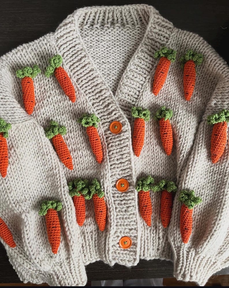 Carrot Cardigan, 3D Fruit Embroidered Cardigan, Orange Clothing ...