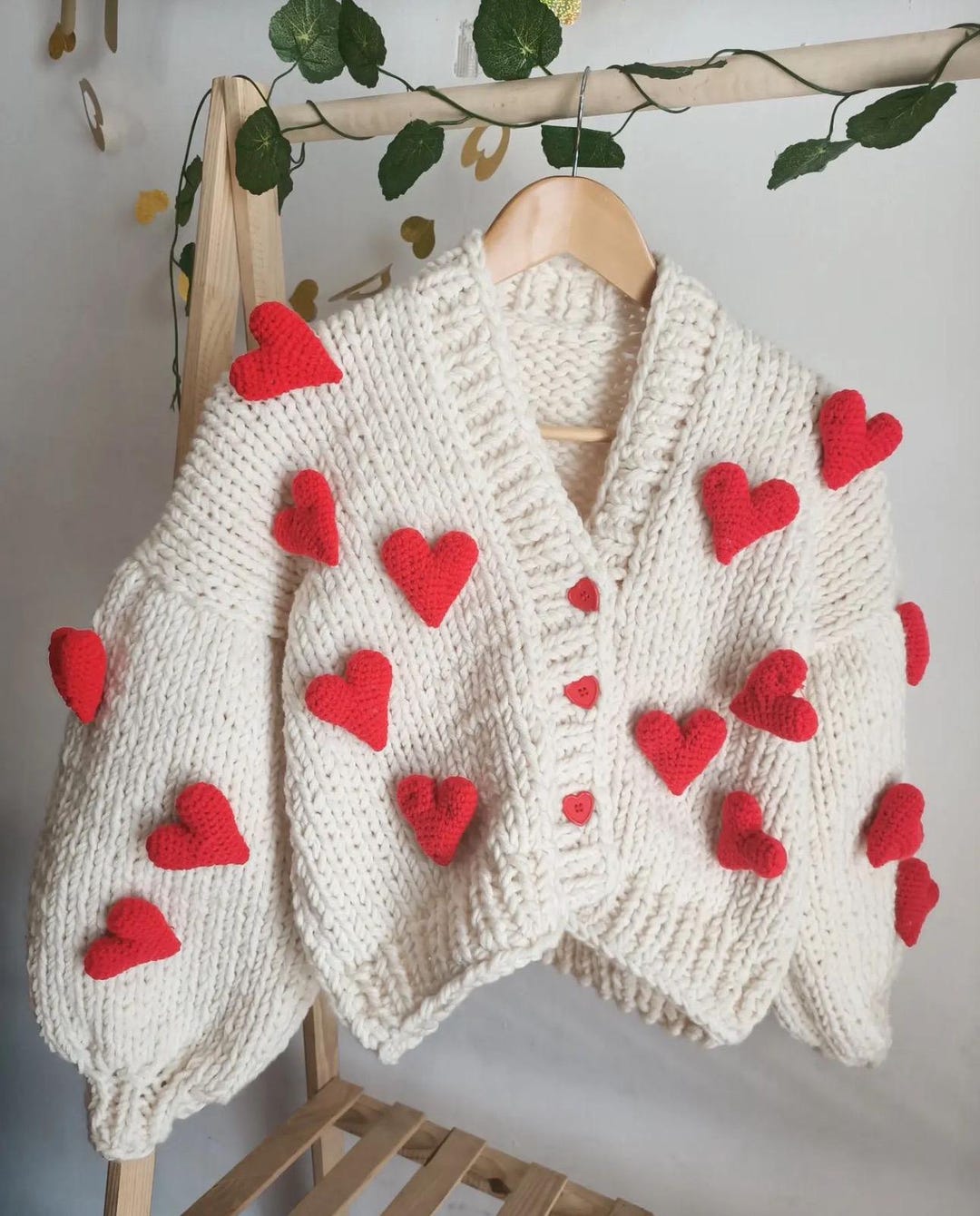 Red Heart Cardigan, Heart Jacket, Crochet Cardigan, Handmade Heart ...