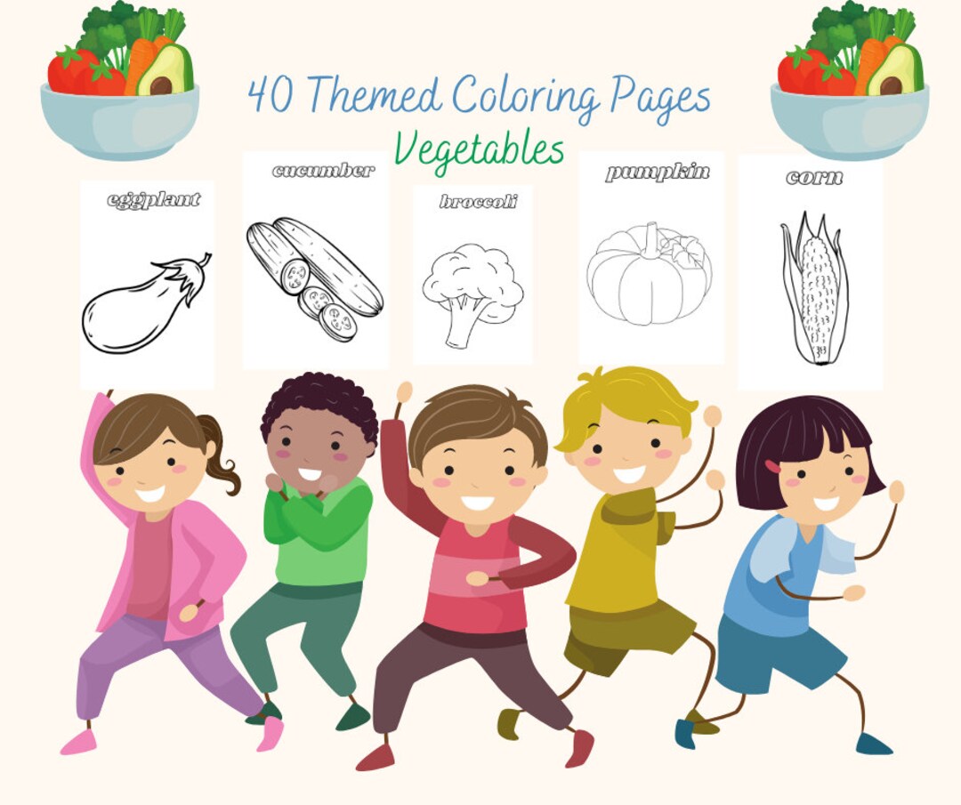 Kids Vegetable Themed Coloring Pages (40 Ct.) - Etsy